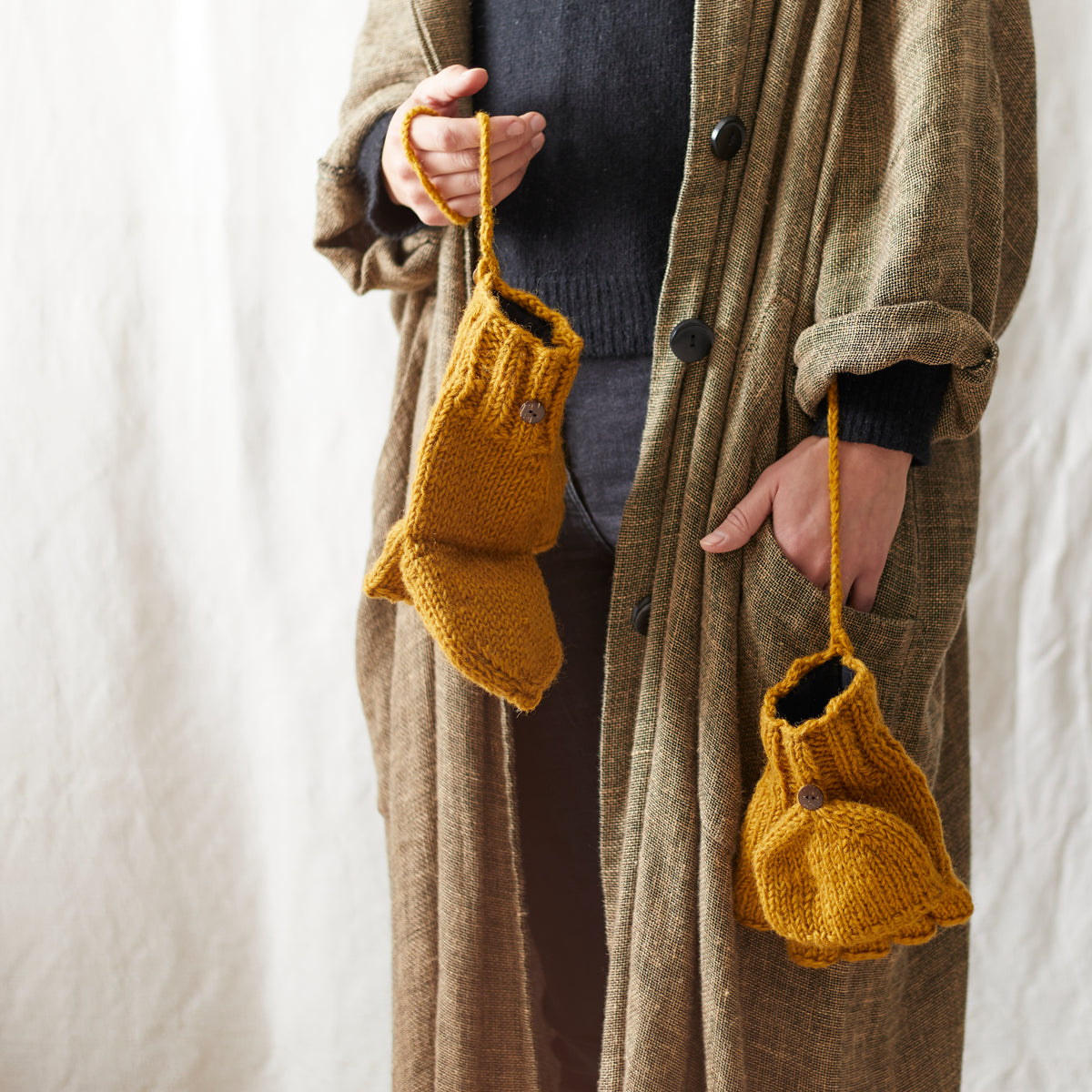 GUPTA Knit Wool Lined Mitten Fingerless Gloves Mustard Yellow – AURA QUE